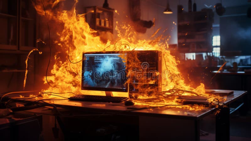 Fire Burning Inside the Office Room Interior. Fire Accident Concept ...