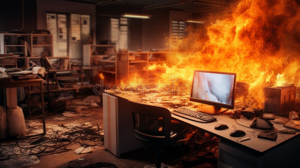 Fire Burning Inside the Office Room Interior. Fire Accident Concept ...