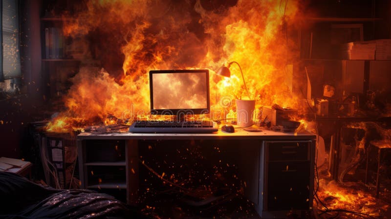 Fire Burning Inside the Office Room Interior. Fire Accident Concept ...
