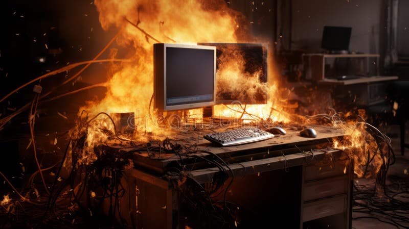 Fire Burning Inside the Office Room Interior. Fire Accident Concept ...