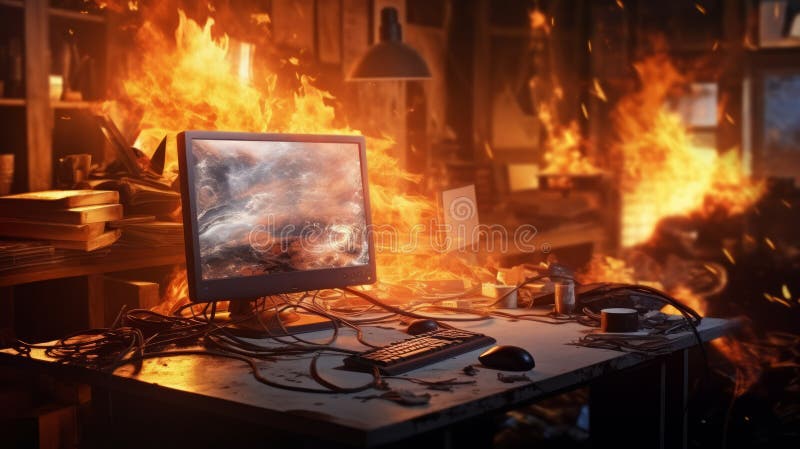 Fire Burning Inside the Office Room Interior. Fire Accident Concept ...