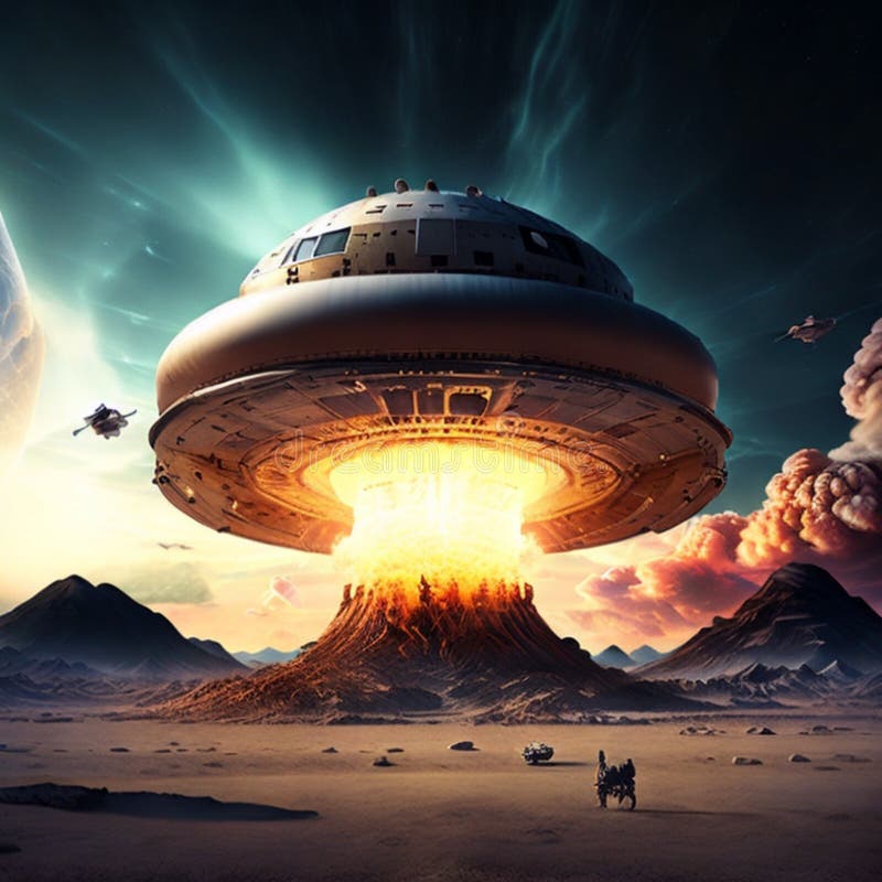 In Fire Burning Landing UFO Stock Illustration - Illustration of ...