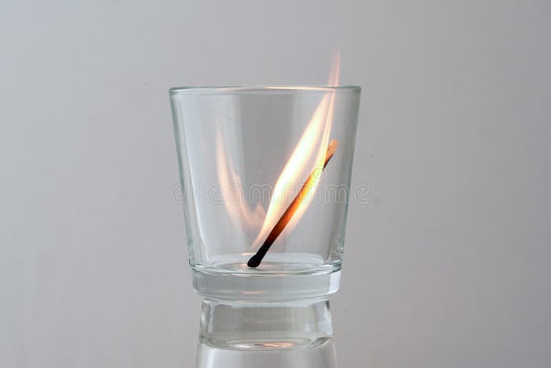 Fire from a Burning Match in a Transparent Glass. Stock Image - Image ...