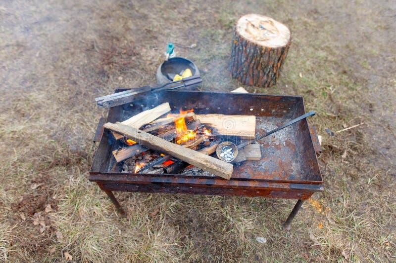 Fire Burning Metal Pan Wooden Table Stock Photos - Free & Royalty-Free ...