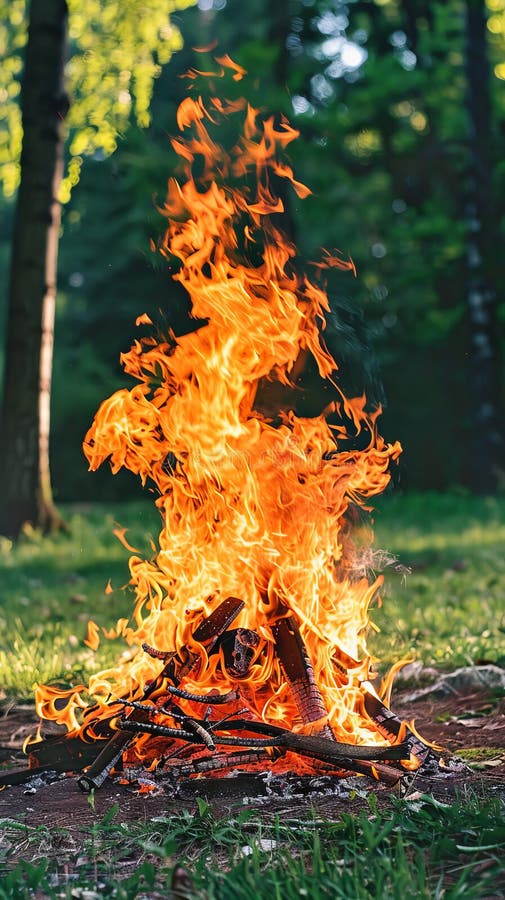 A Fire Burning in the Middle of a Field Stock Photo - Image of fire ...