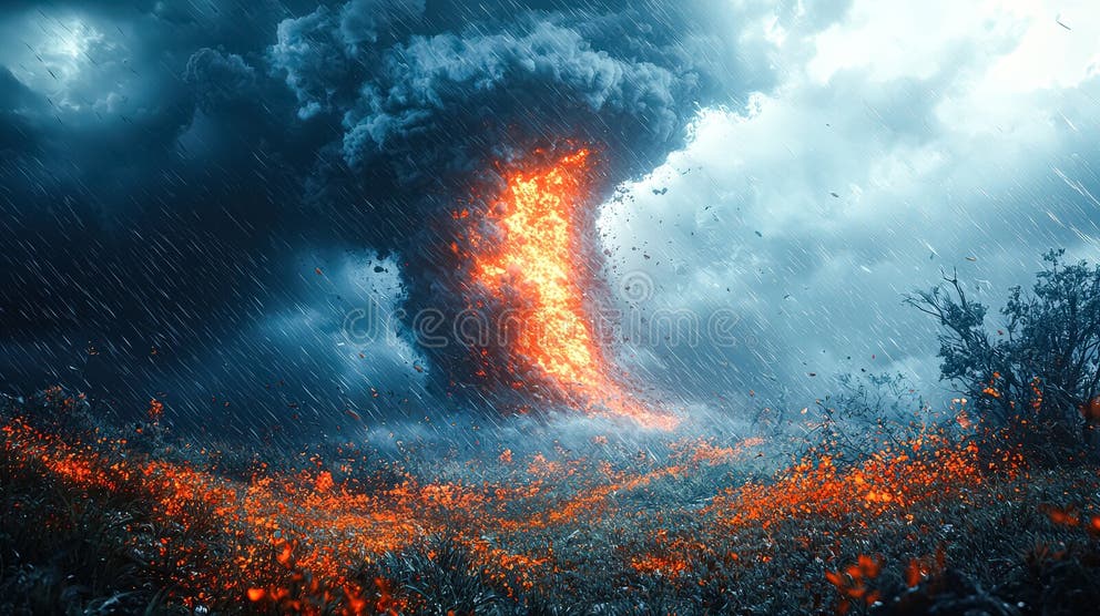 Fire is Burning in the Middle of a Field with Rain Falling Stock Image ...