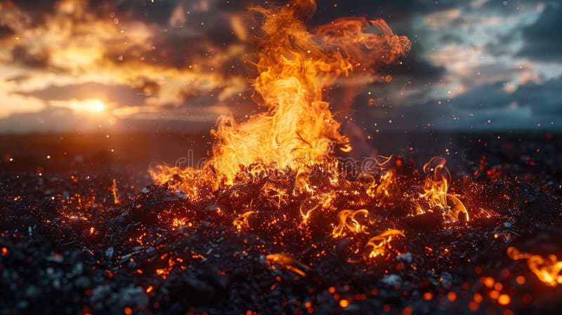 A Fire is Burning in the Middle of a Field Stock Image - Image of ...
