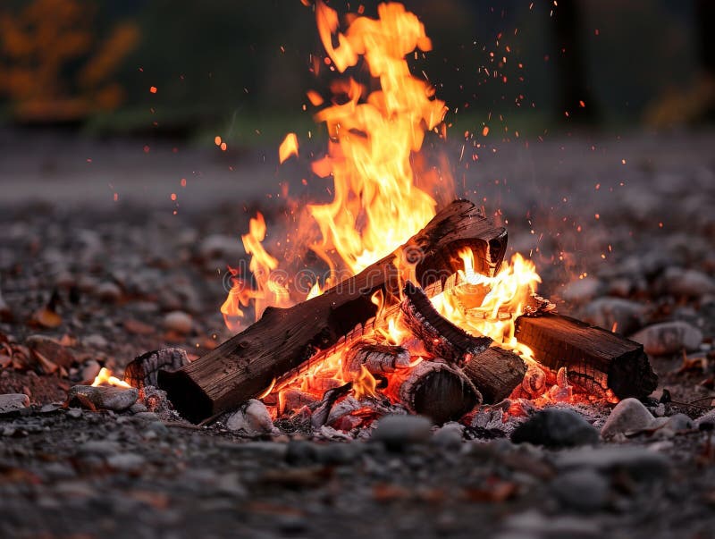 A Fire is Burning in the Middle of a Gravel Road Stock Photo - Image of ...