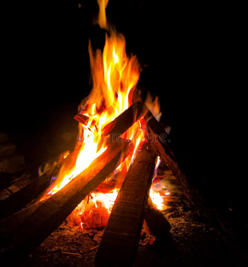 A Fire Burning in the Middle of the Night Stock Image - Image of orange ...