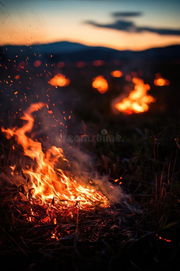 A Fire Burning in the Middle of an Open Field Stock Image - Image of ...