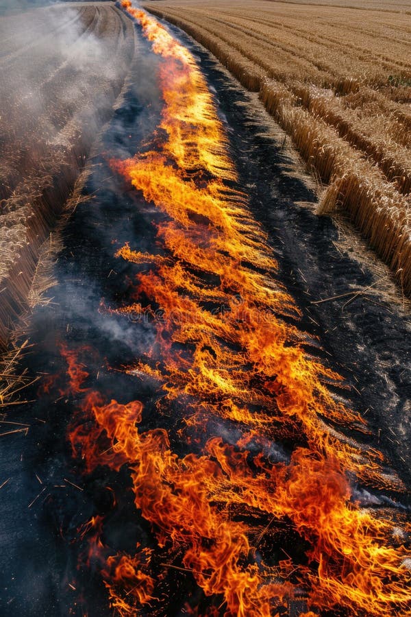 A Fire Burning in the Middle of an Open Field, Surrounded by Dry Grass ...