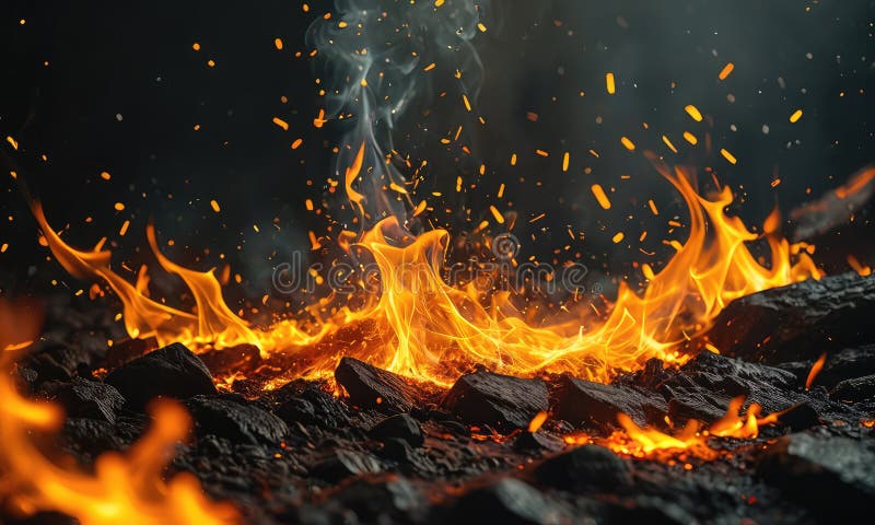 A Fire is Burning in the Middle of a Pile of Rocks. Stock Illustration ...