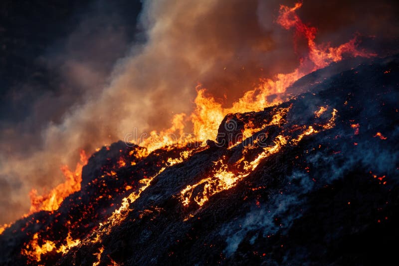 A Fire is Burning on a Mountain Side Stock Photo - Image of generated ...