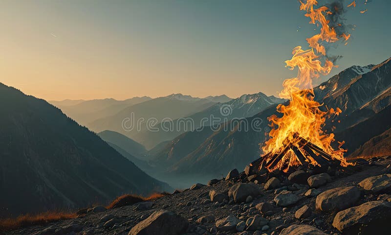 A Fire is Burning in the Mountains, with a Mountain Range in the ...
