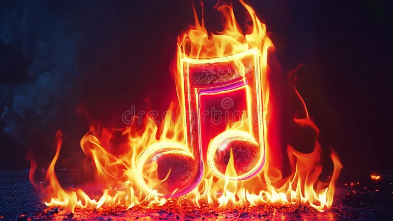 A Fire Burning from a Music Note Icon on Black Background, on Fire ...