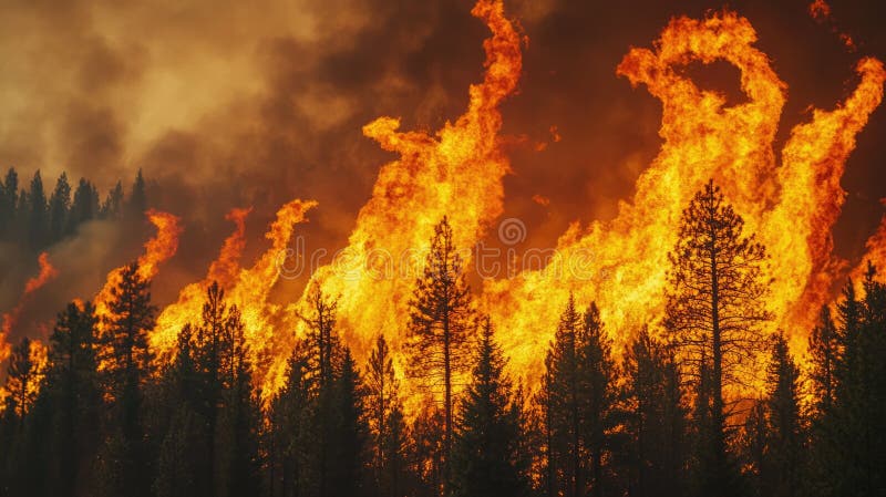 Fire Burning Near Forest Edge Dense Trees Smoke Air Stock Photos - Free ...