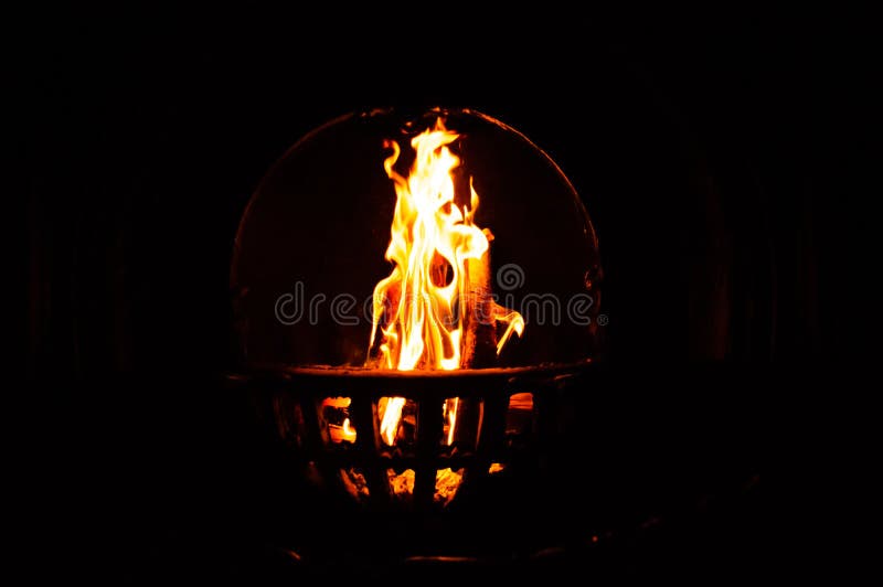 Fire Burning in an Open Fireplace in the Dark. Low Key Stock Image ...