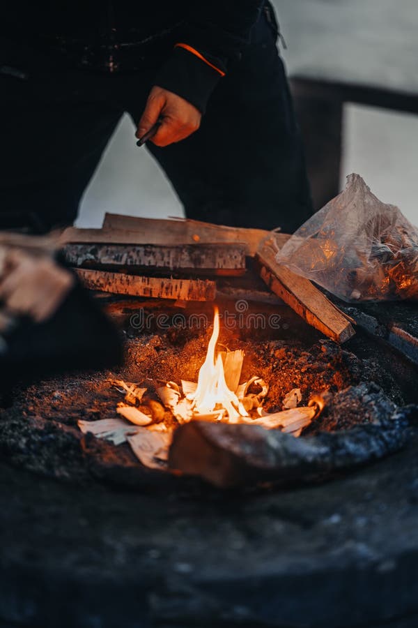 Fire Burning Outside Vikakongas Laavu in Rovaniemi, Lapland Stock Photo ...