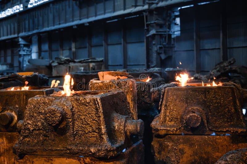 Fire Burning Over Molds after Steel Casting Stock Image - Image of ...