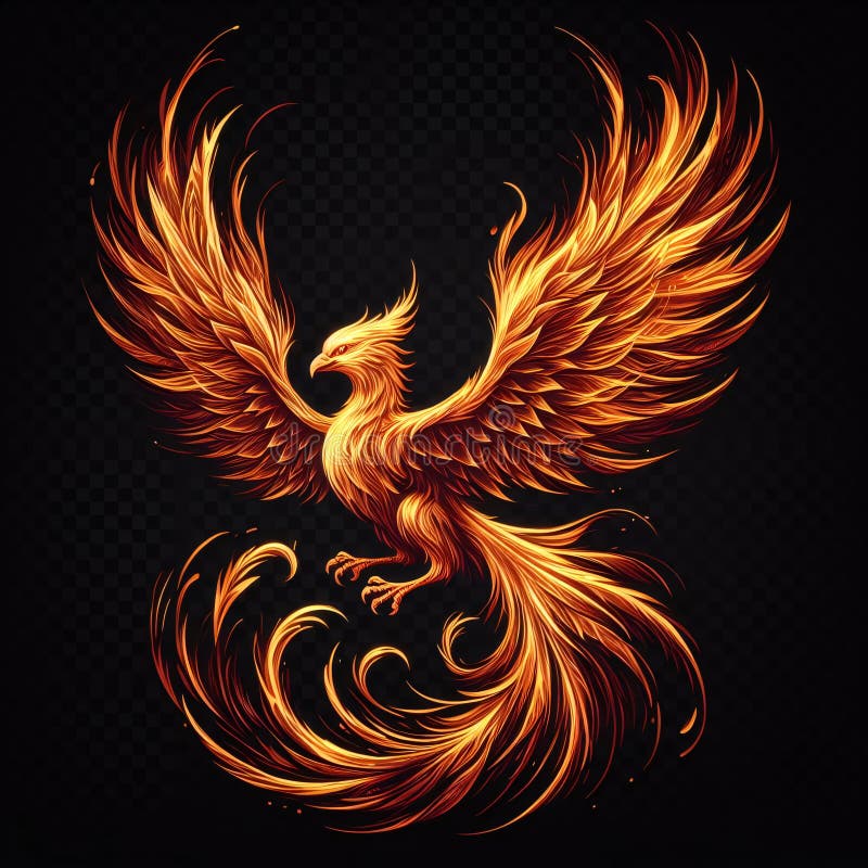 Fire Burning Phoenix Bird Symbol on Dark Background Stock Illustration ...