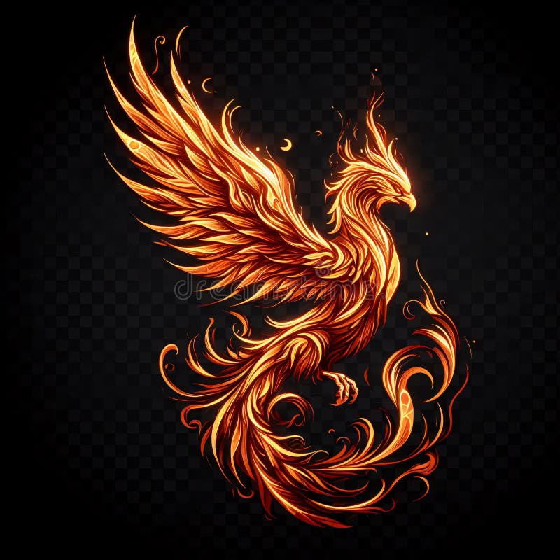 Fire Burning Phoenix Bird Symbol on Dark Background Stock Illustration ...
