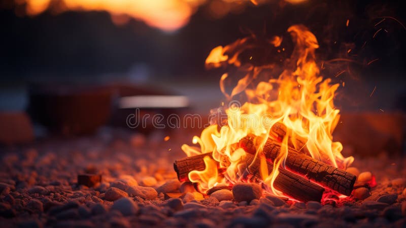 A Fire is Burning on a Pile of Rocks and Logs, AI Stock Illustration ...