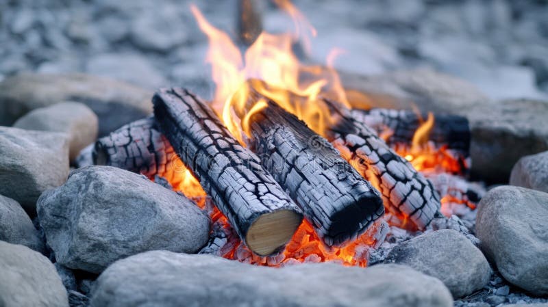 A Fire is Burning on a Pile of Rocks and Logs, AI Stock Photo - Image ...