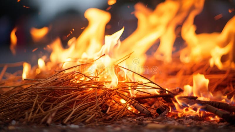 A Fire is Burning in a Pile of Sticks and Leaves, AI Stock Illustration ...