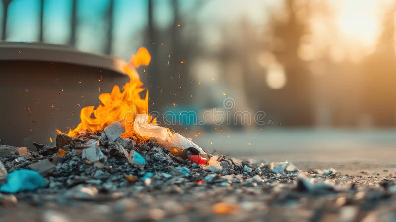 Fire Burning on Pile of Trash on Ground in Warm Sunset Light Stock ...