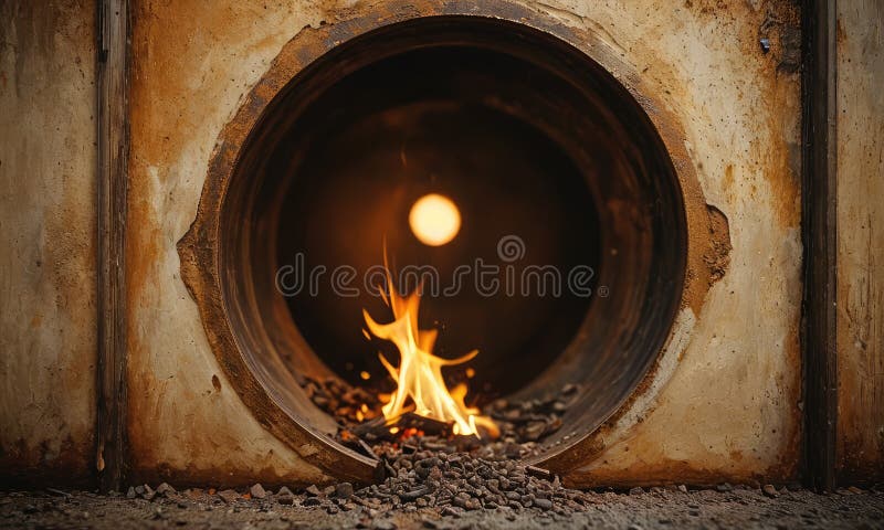 A Fire is Burning in a Pipe, with the Light Shining through the Hole in ...