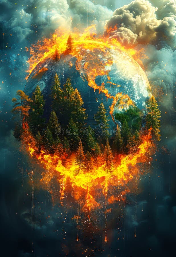 A Fire is Burning on a Planet with Trees. the Fire is so Big that it is ...