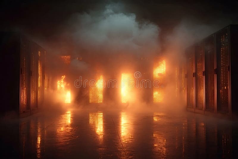 Fire Burning in Server Room Threatening Data Loss Stock Image - Image ...
