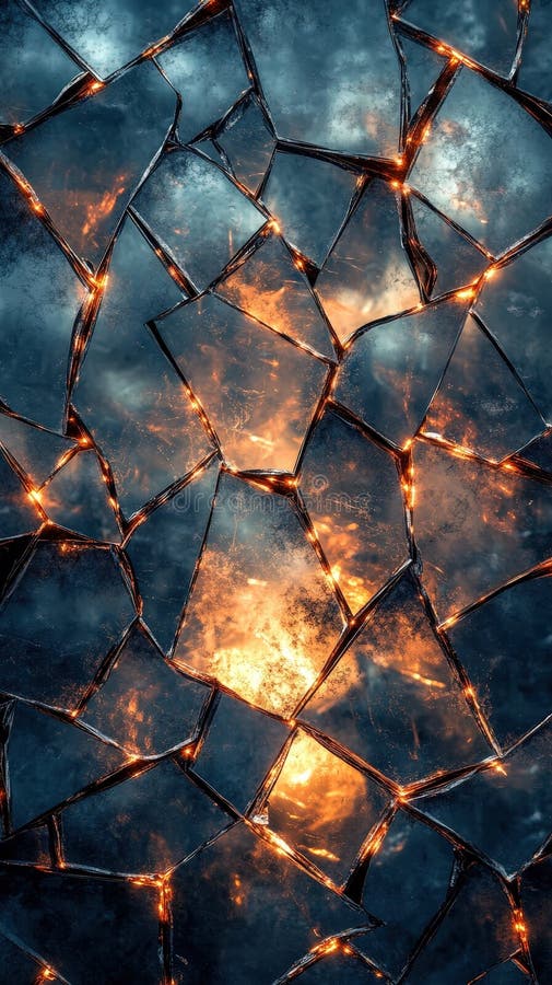 Fire Burning through Sharp Edges of Broken Glass in Dramatic Visual ...
