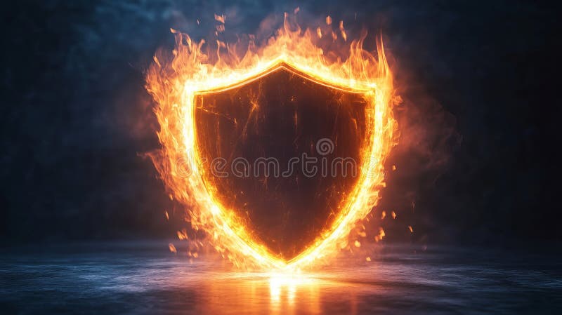 A fire burning on a shield stock illustration. Illustration of black ...