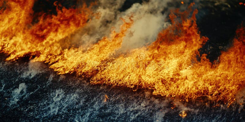 A Fire Burning on the Side of a Road Stock Photo - Image of outdoor ...