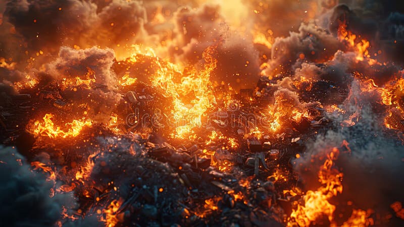 A Fire is Burning in the Sky, with Smoke and Ash Falling from the ...