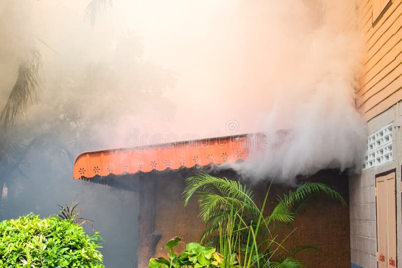 Fire Burning and Smoke Over the House. Stock Image - Image of closeup ...