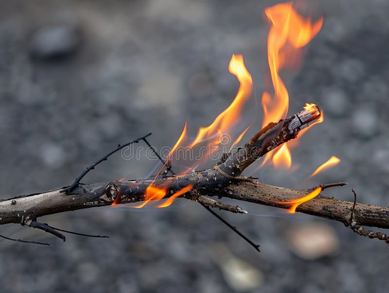 A fire burning on a stick stock image. Image of ground - 314416331