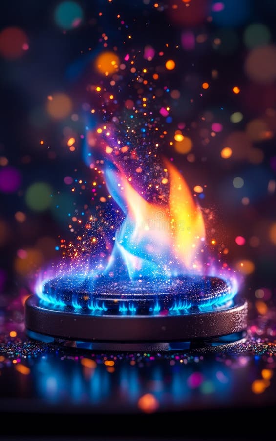 A Fire is Burning on a Stove Top Stock Image - Image of orange, black ...