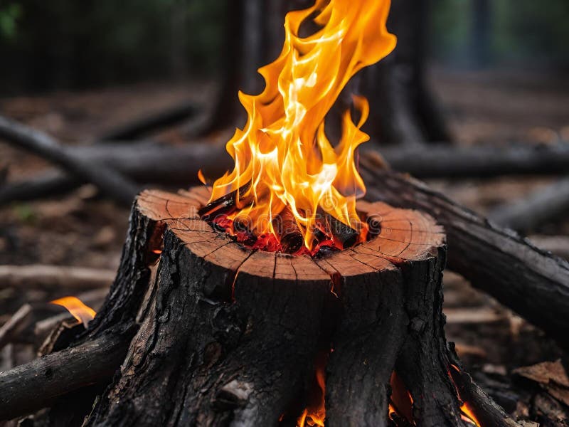 Fire Burning Stump in the Forest Stock Illustration - Illustration of ...