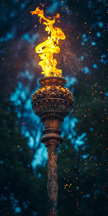 A Fire is Burning in a Tall Lamp Post Stock Image - Image of building ...