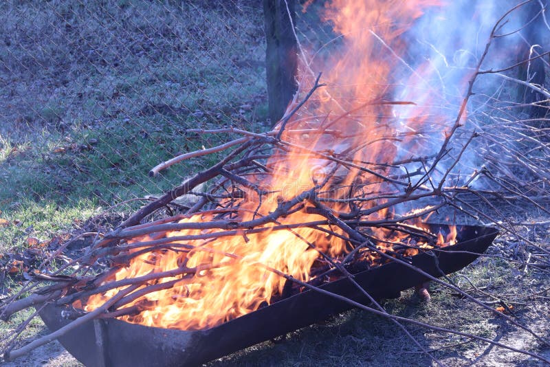 A Fire is Burning in a Tin Trough Stock Photo - Image of darkness ...