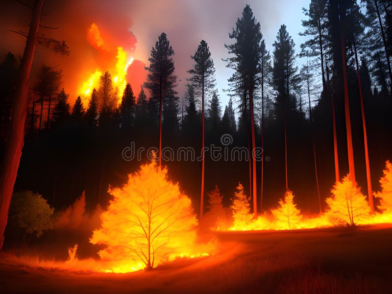 Fire Burning Trees in the Forest, Ai Generated Stock Illustration ...