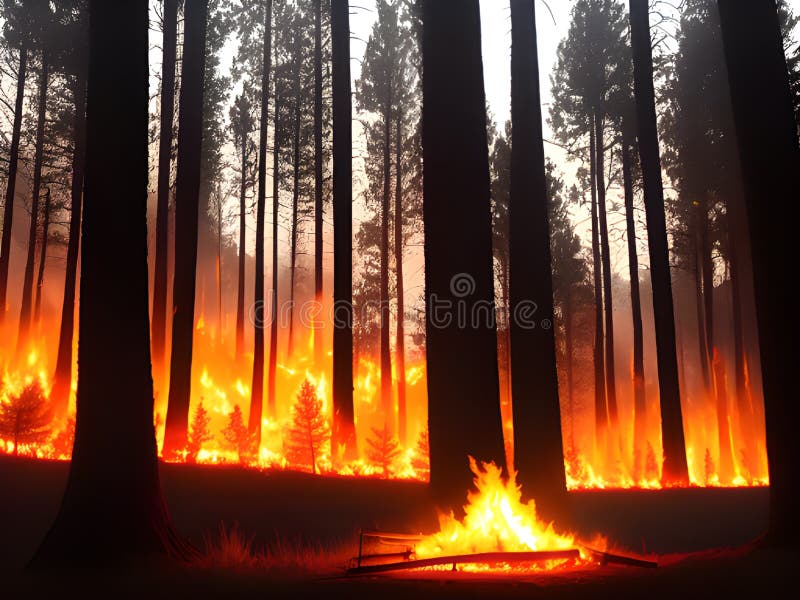 Fire Burning Trees in the Forest, Ai Generated Stock Illustration ...