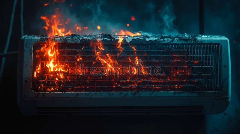 A Heat Pump on Fire in a Dark Room Stock Photo - Image of oven ...
