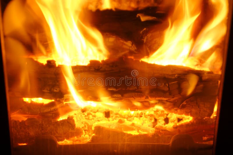 Fire. Burning Wood in the Fireplace. Bright Fire. Stock Image - Image ...