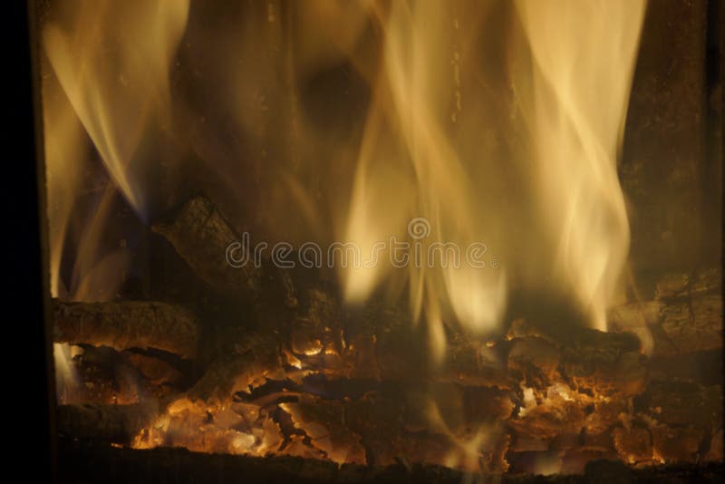 Fire. Burning Wood in the Fireplace. Bright Fire. Stock Image - Image ...