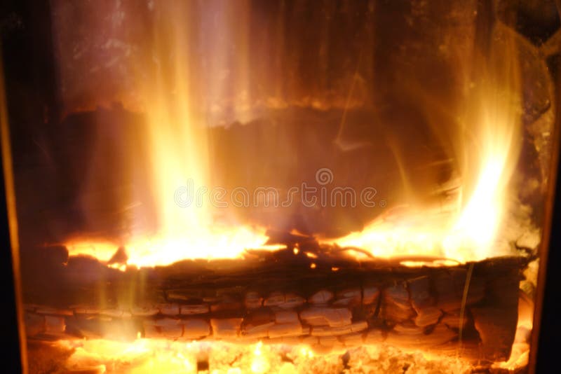 Fire. Burning Wood in the Fireplace. Side View Stock Photo - Image of ...