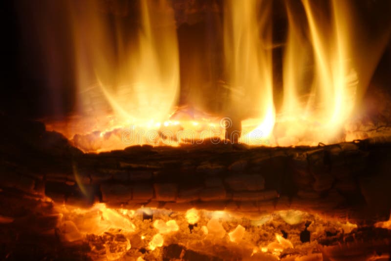 Fire. Burning Wood in the Fireplace. Side View Stock Photo - Image of ...