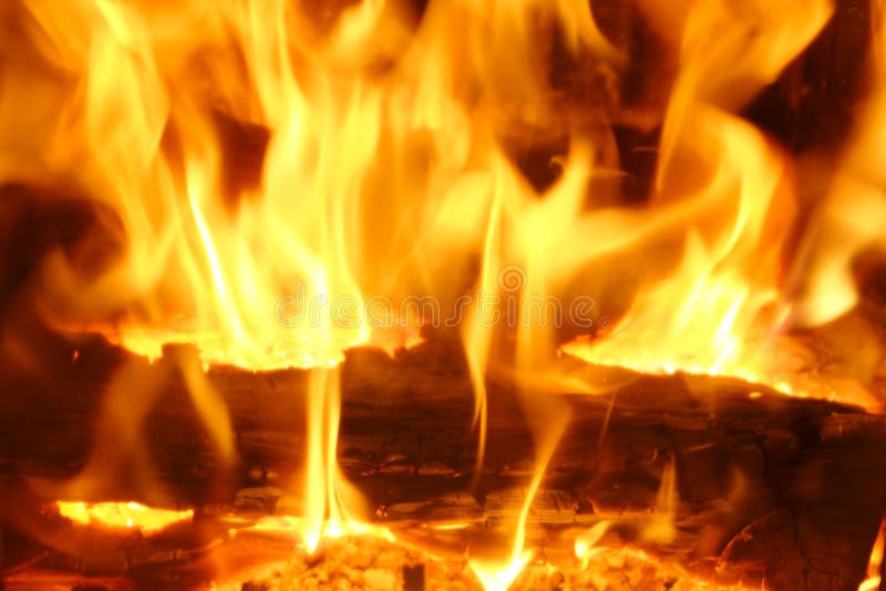 Fire. Burning Wood in the Fireplace. Side View Stock Photo - Image of ...